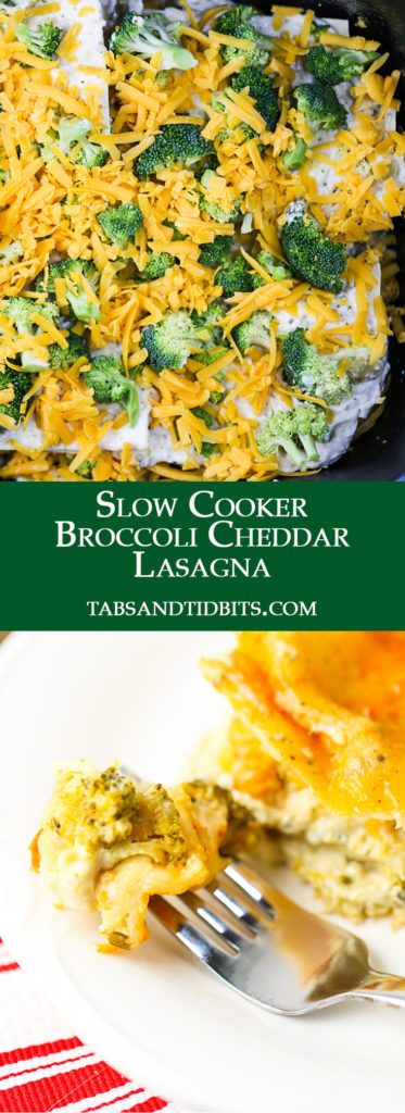 Slow Cooker Broccoli Cheddar Lasagna - Tabs & Tidbits