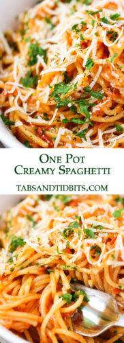 One Pot Creamy Spaghetti - Tabs & Tidbits